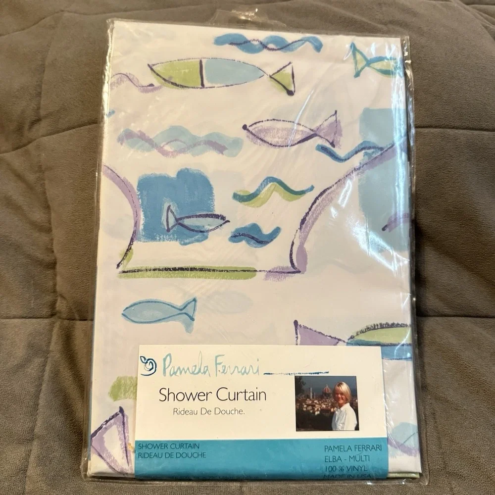 Pamela Ferrari | Bath | Vintage Fish Print Shower Curtain Vinyl Beach ...